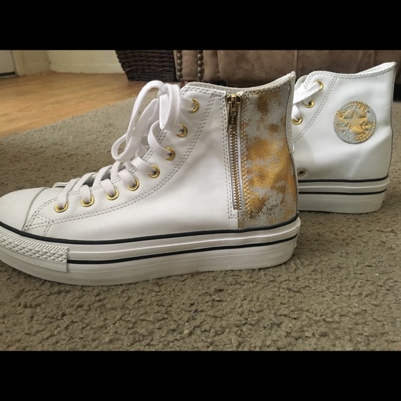 Converse | Shoes | Platform Leather Converse With Gold Accents | Poshmark